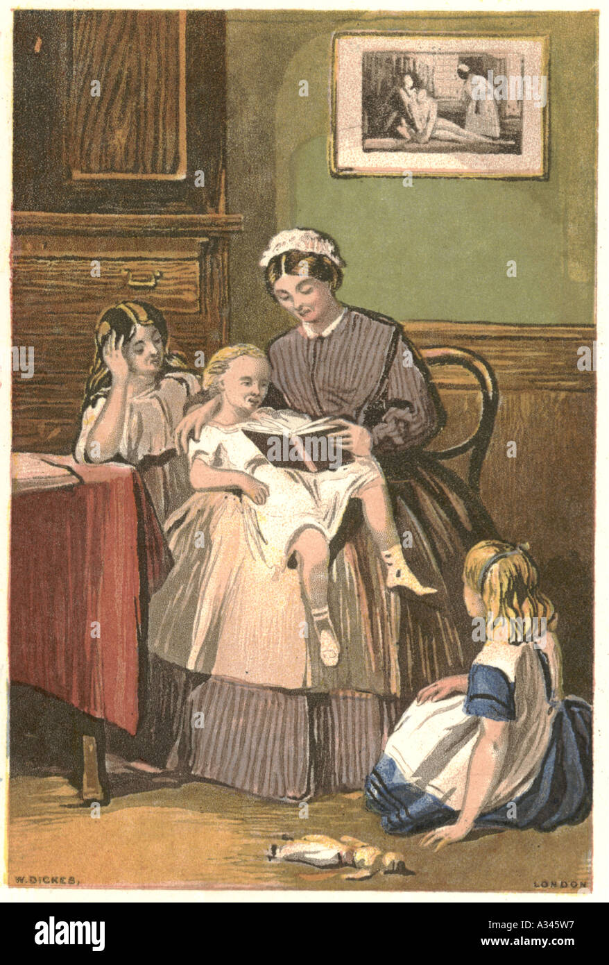Nursery maid with children, circa 1850 Stock Photo - Alamy