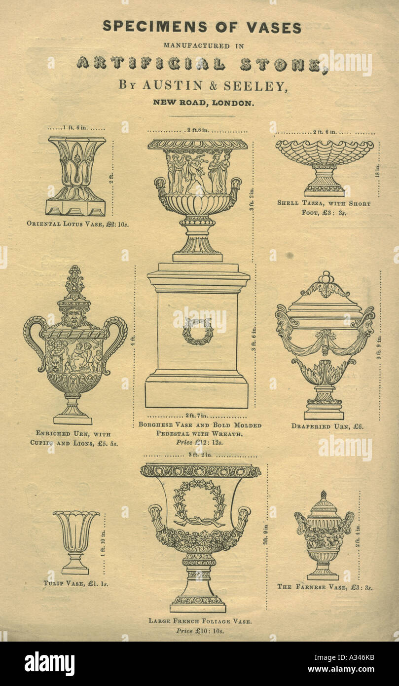 Vases in aritifical stone from Austin & Seeley circa 1870 Stock Photo ...