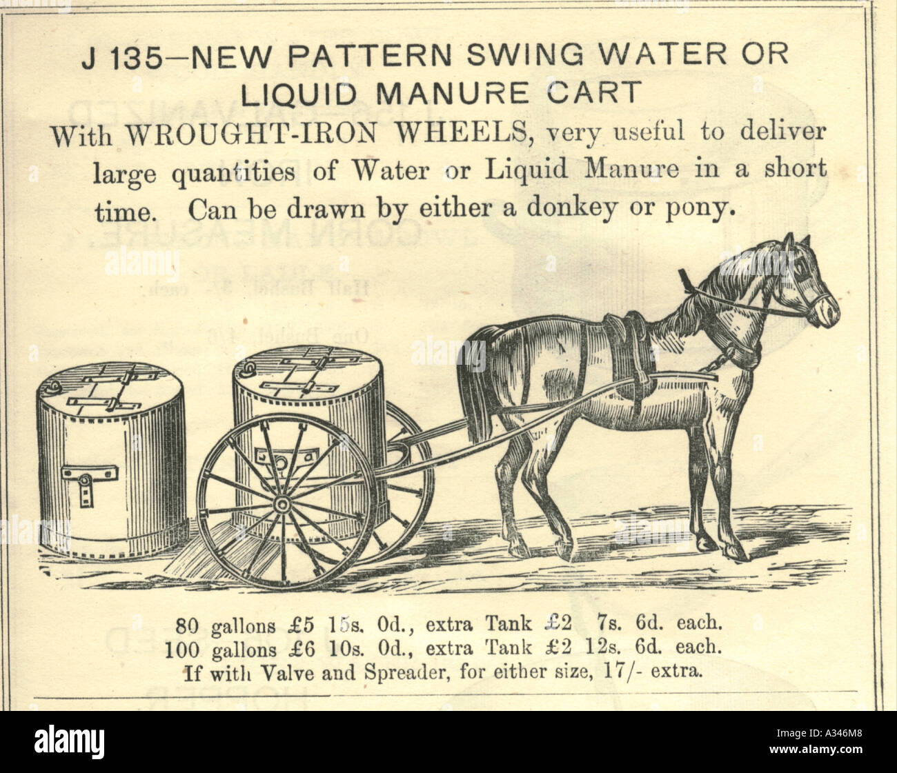 Liquid manure or water cart from 1871 trade catalogue Stock Photo - Alamy