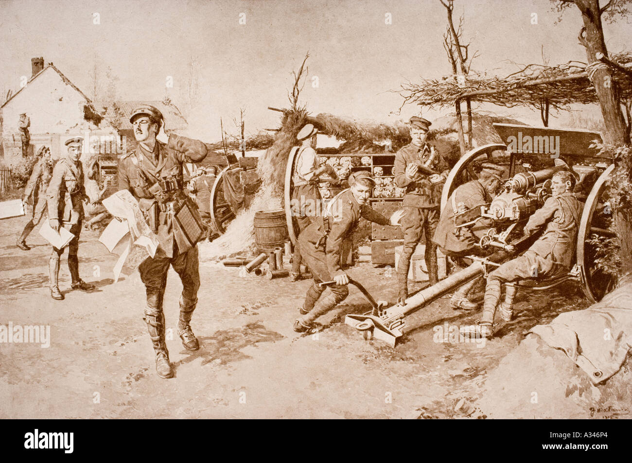 British artillery units manning guns at the front during WWI Stock ...