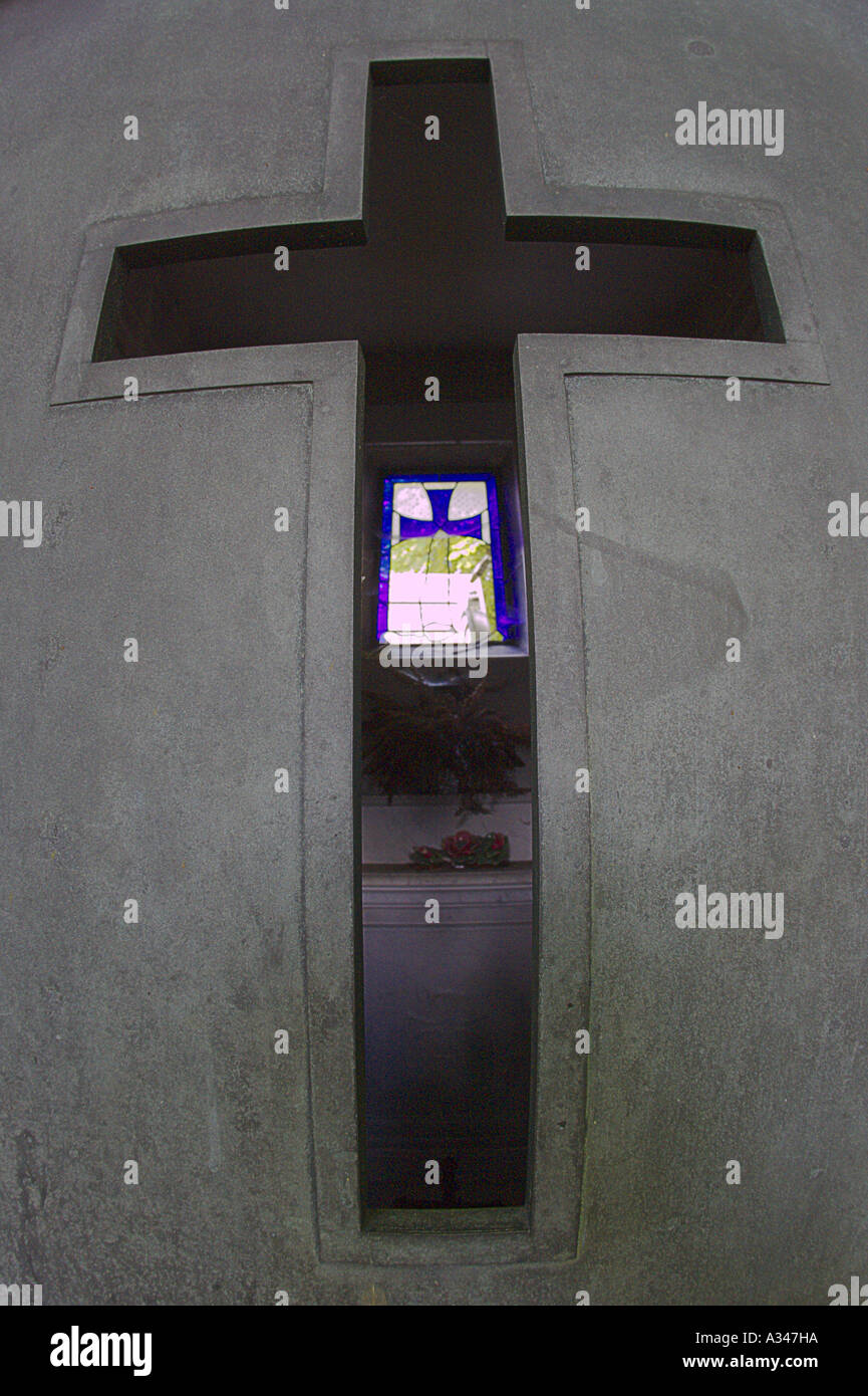 View through a cross shaped glassless window Stock Photo - Alamy