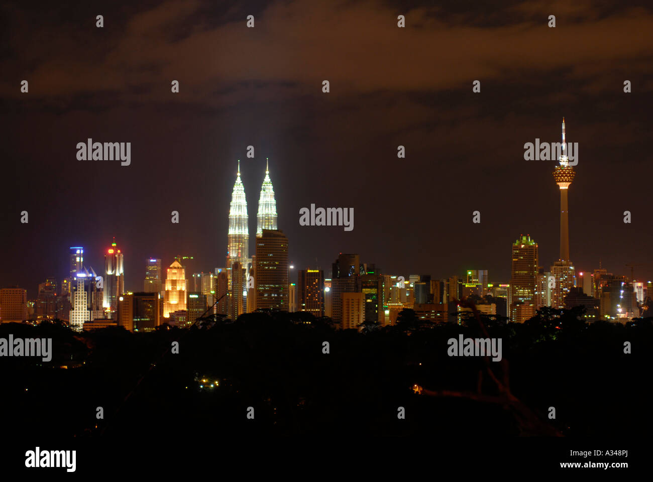 Kuala Lumpur skyline showing the Petronas Towers and the Menara KL ...