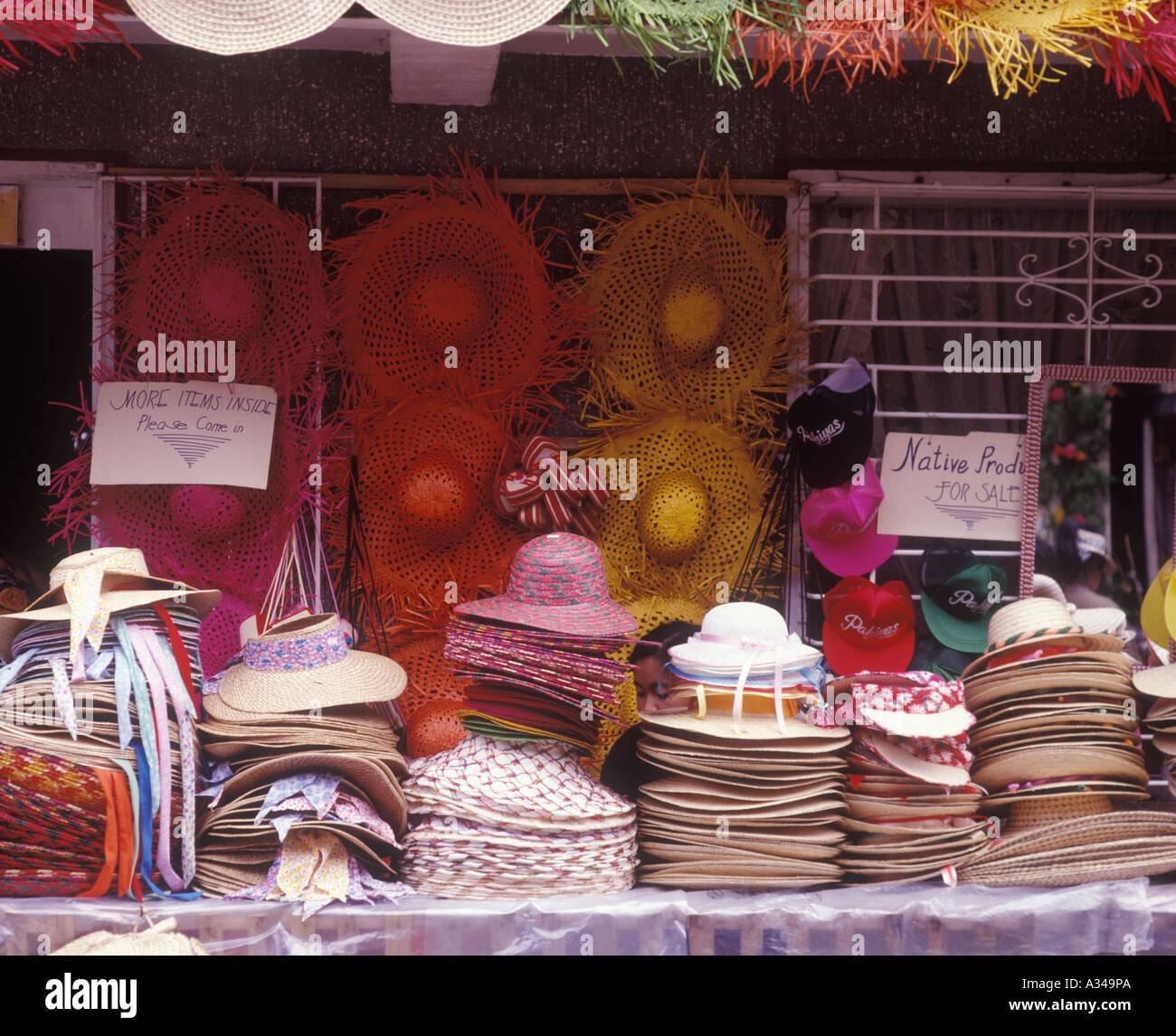 Hats are a very popular souvenir in Lukban, Quezon, Philippines, during ...