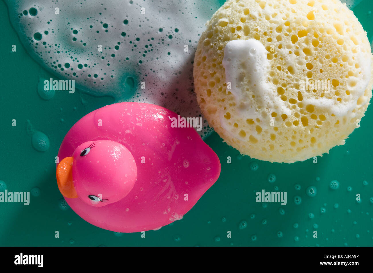 Rubber duck and sponge close up Stock Photo - Alamy