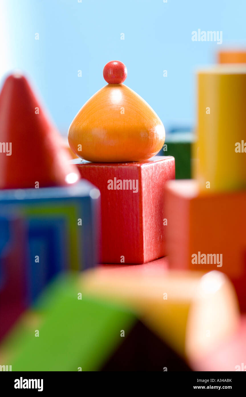 Wooden building blocks close up Stock Photo - Alamy