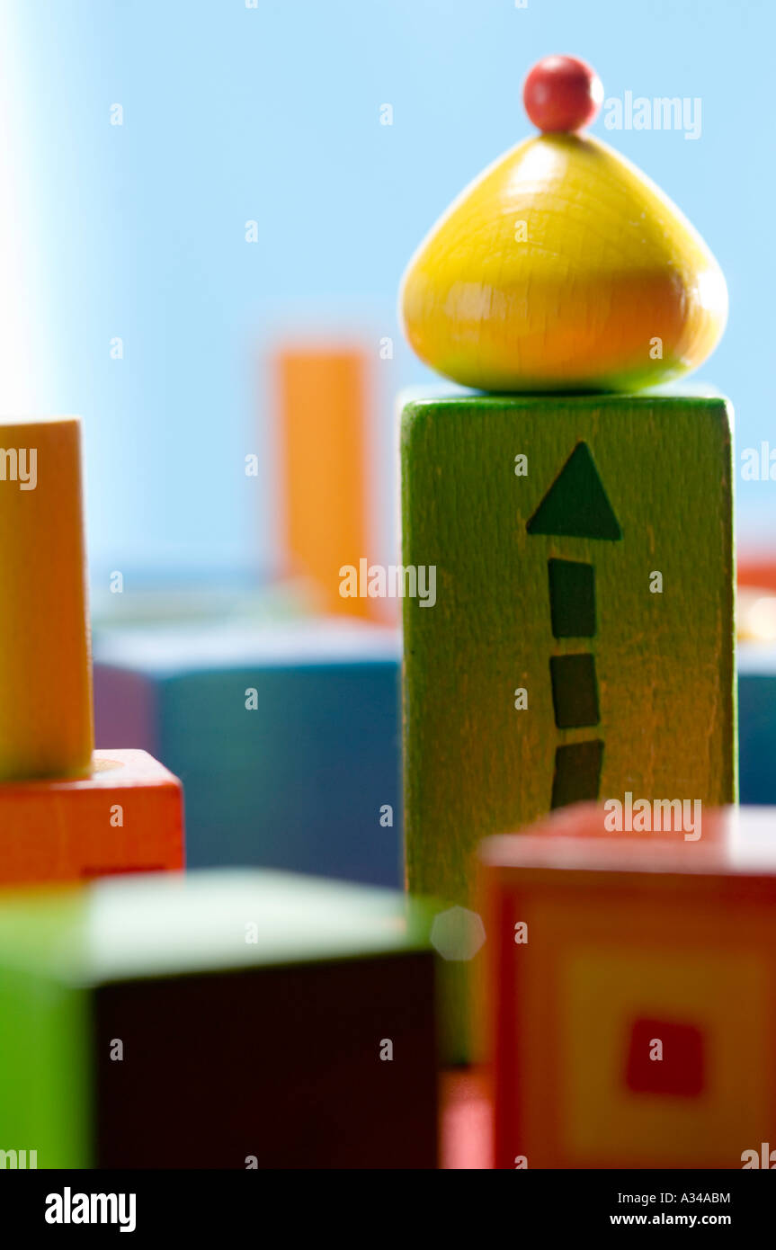Wooden building blocks close up Stock Photo - Alamy
