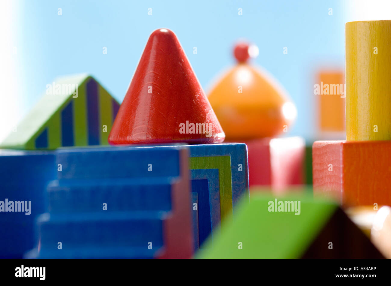 Wooden building blocks close up Stock Photo - Alamy