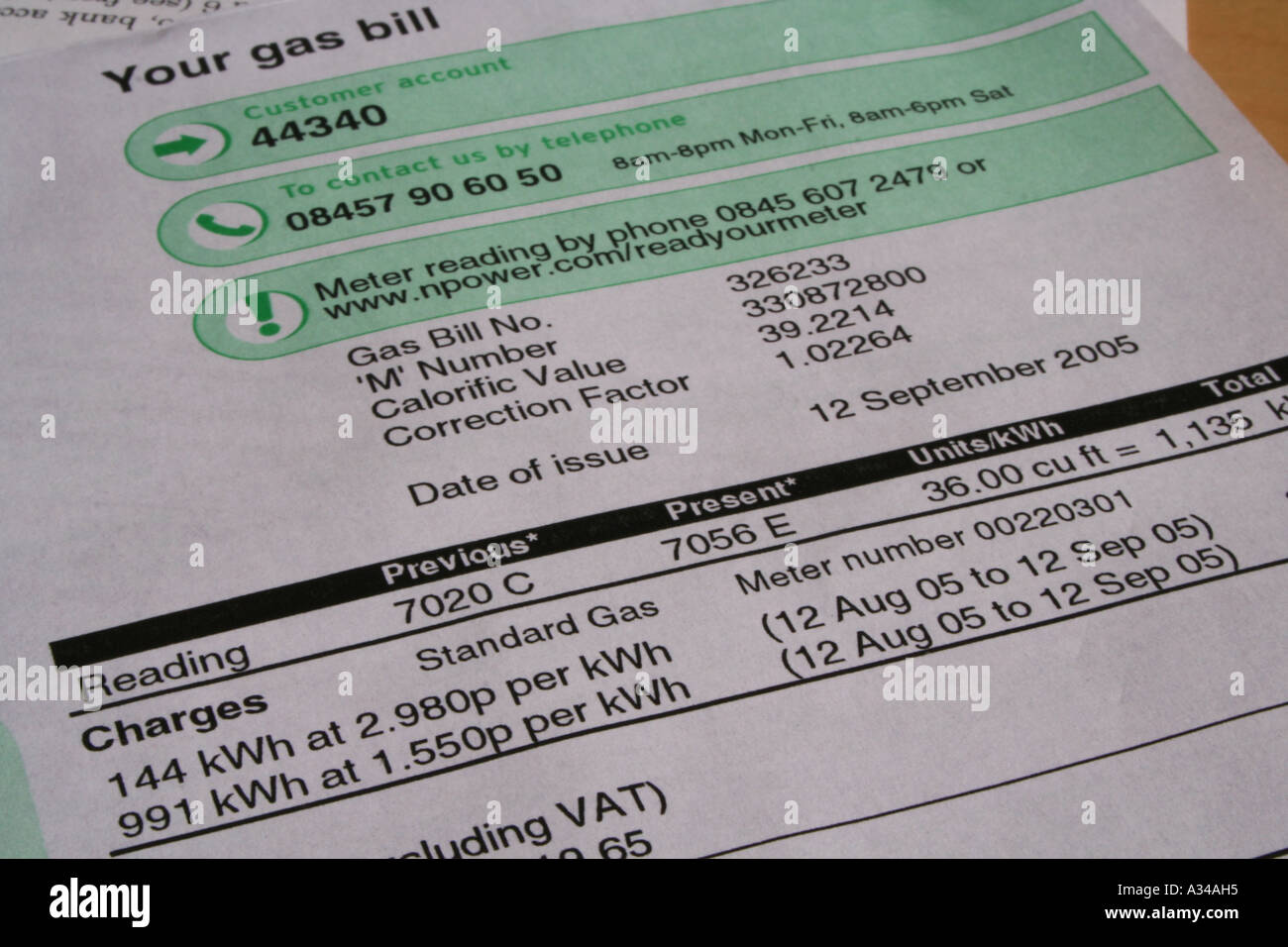 NPower RWE Gas Bill Stock Photo - Alamy