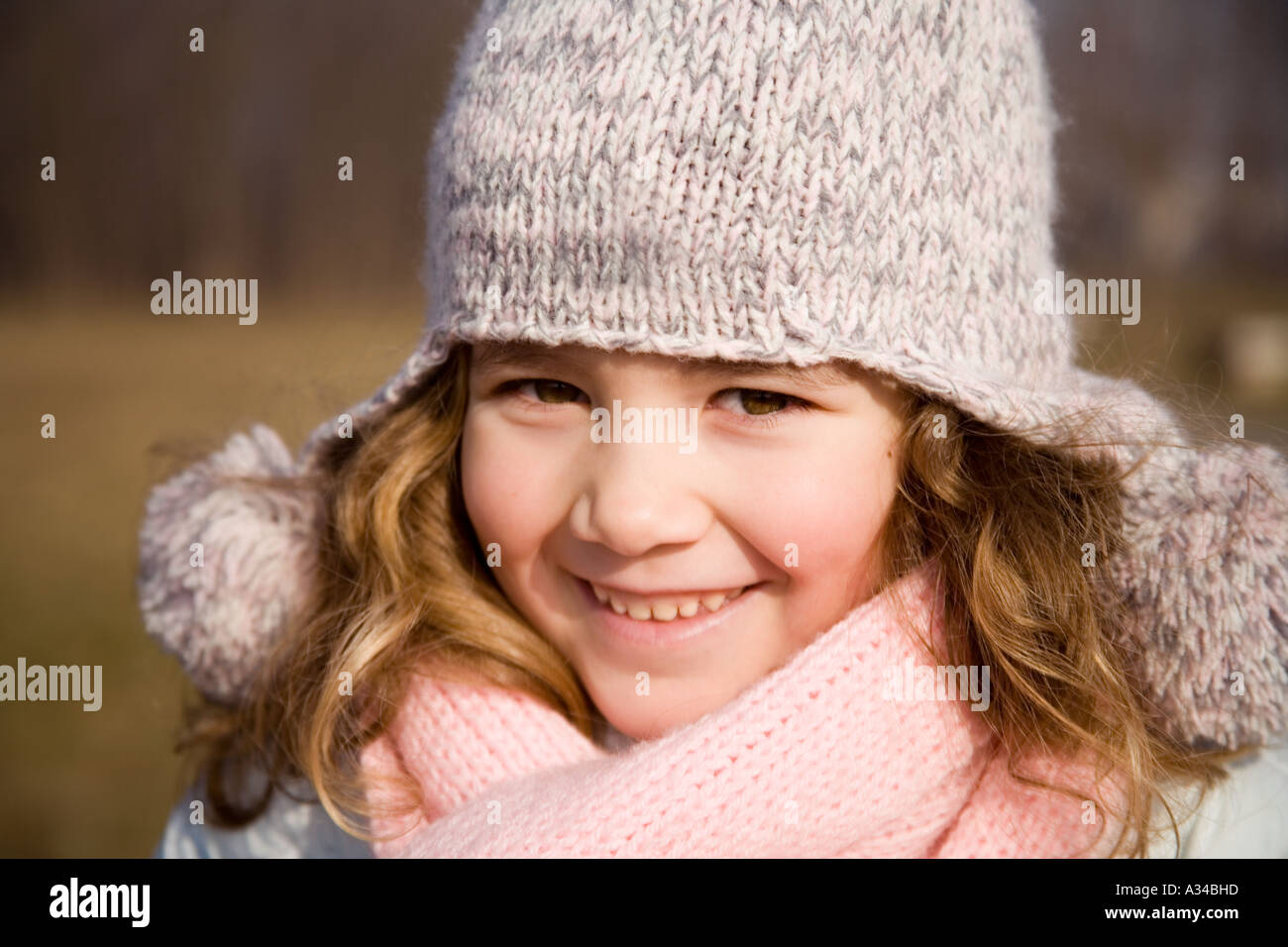 Preschool little girl's face close up on a winter day outdoor Stock ...