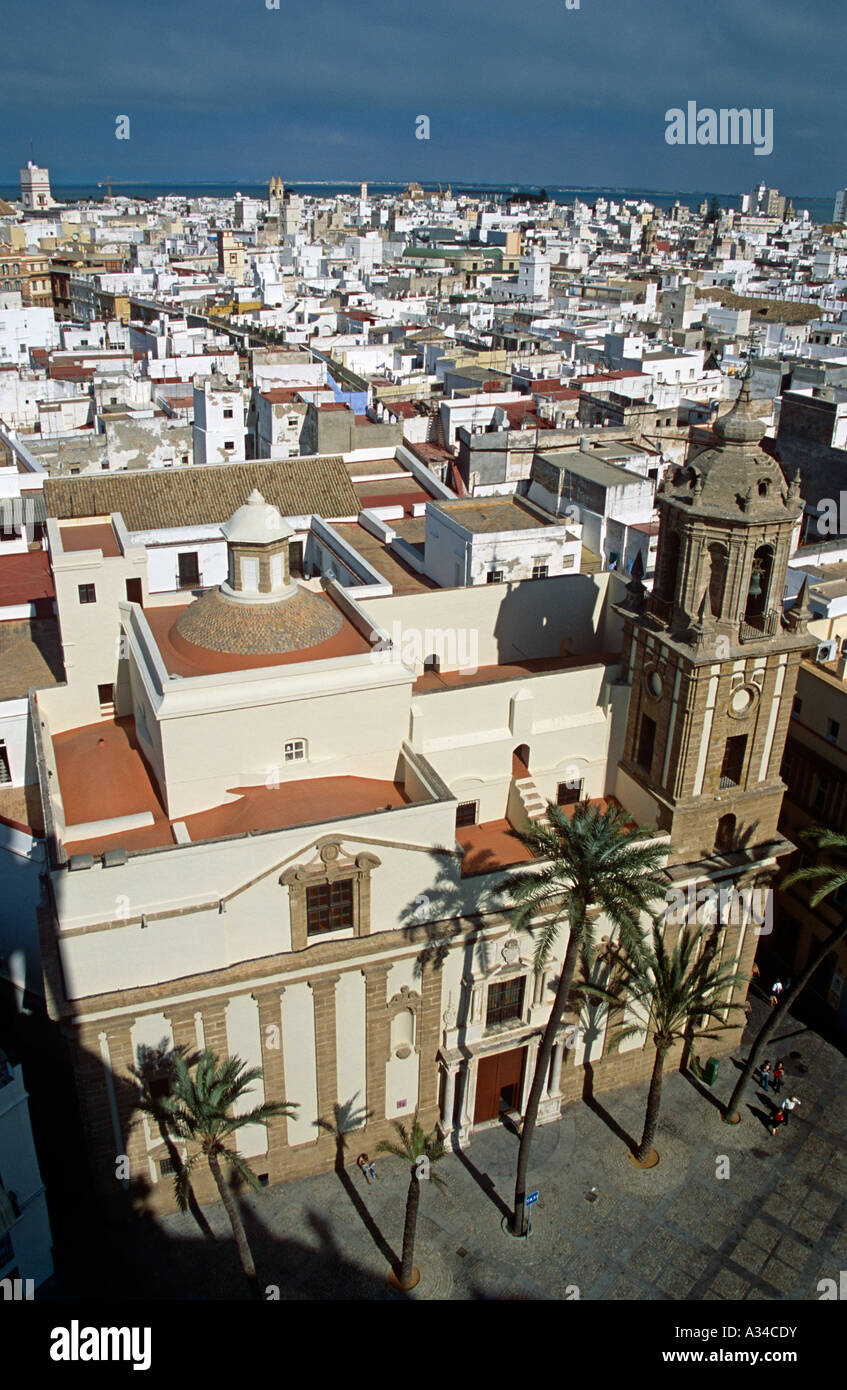 Santiago Church and a view of Cadiz city from Cadiz Cathedral, Plaza de ...