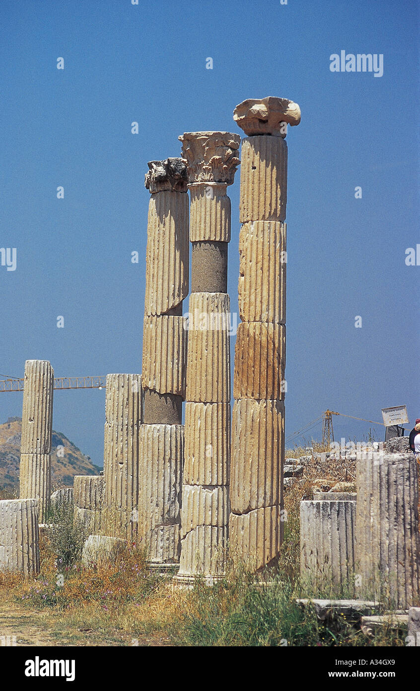 Three columns from an ancient building standing within the ruins Stock ...