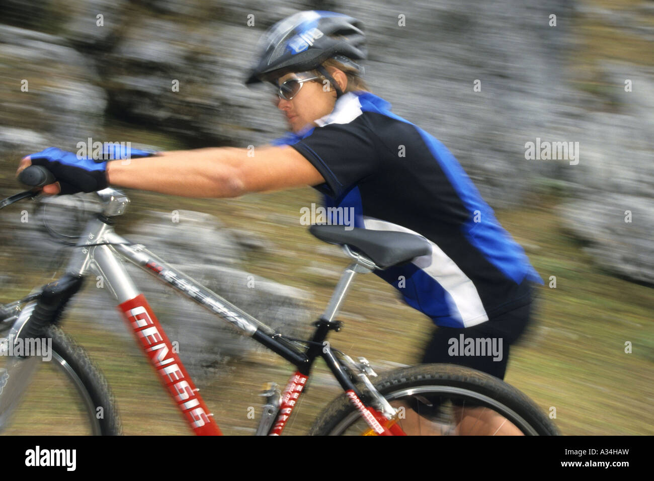 mountainbiker in action Stock Photo - Alamy