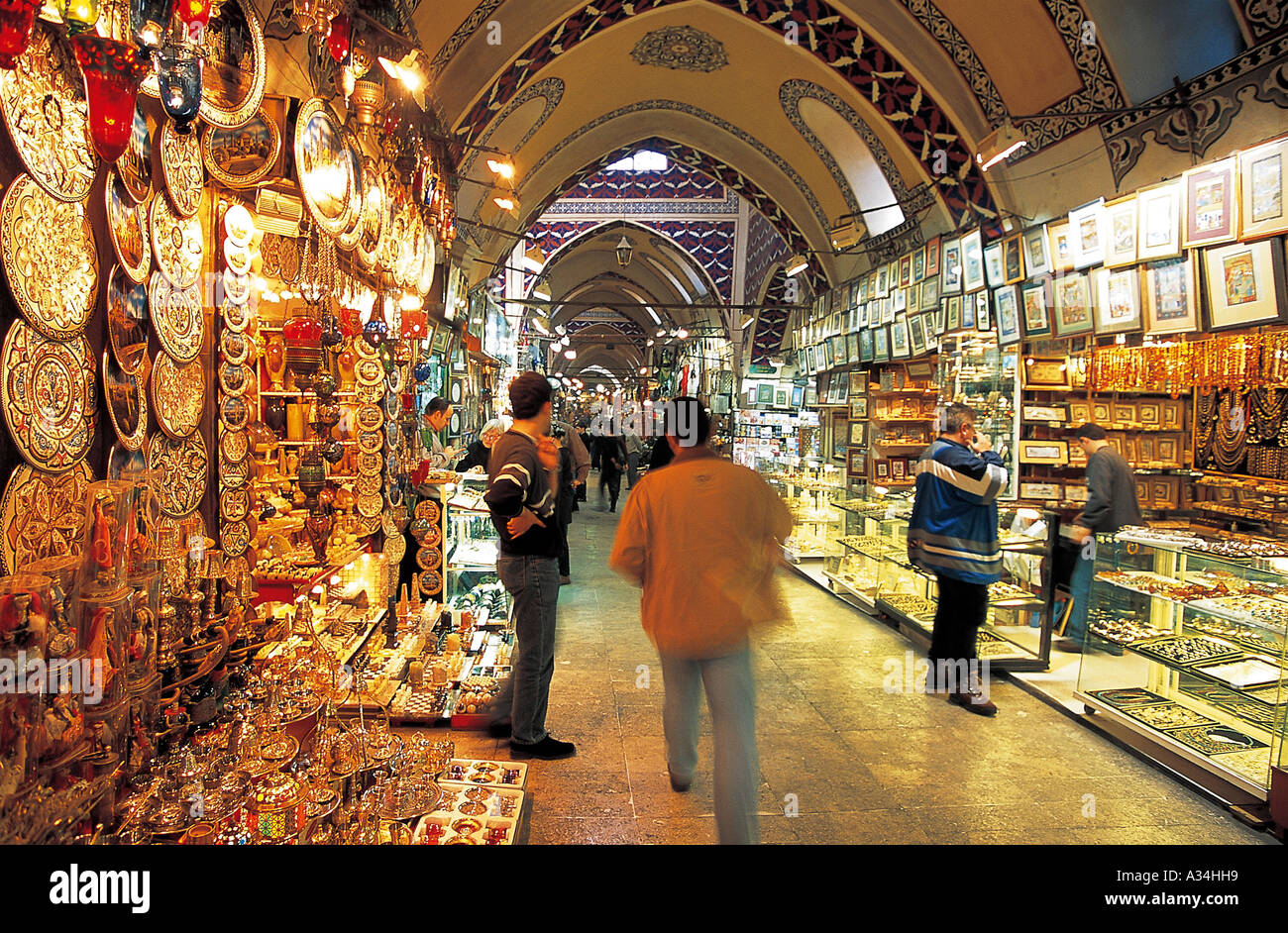 A view on an Islamic street market selling pictures and decorative ...