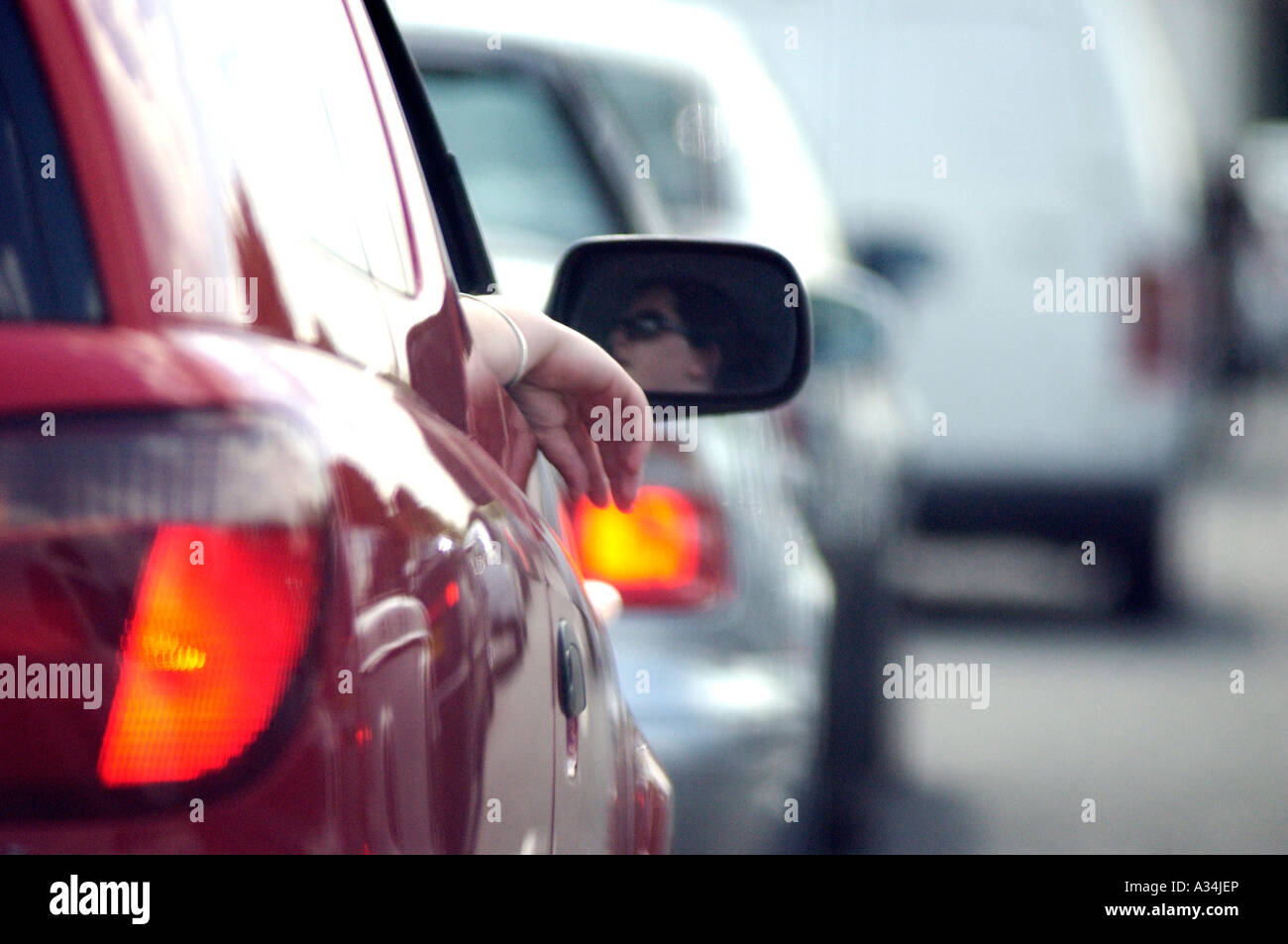 Woman stuck in traffic jam on the M25 motorway in a heatwave in the ...