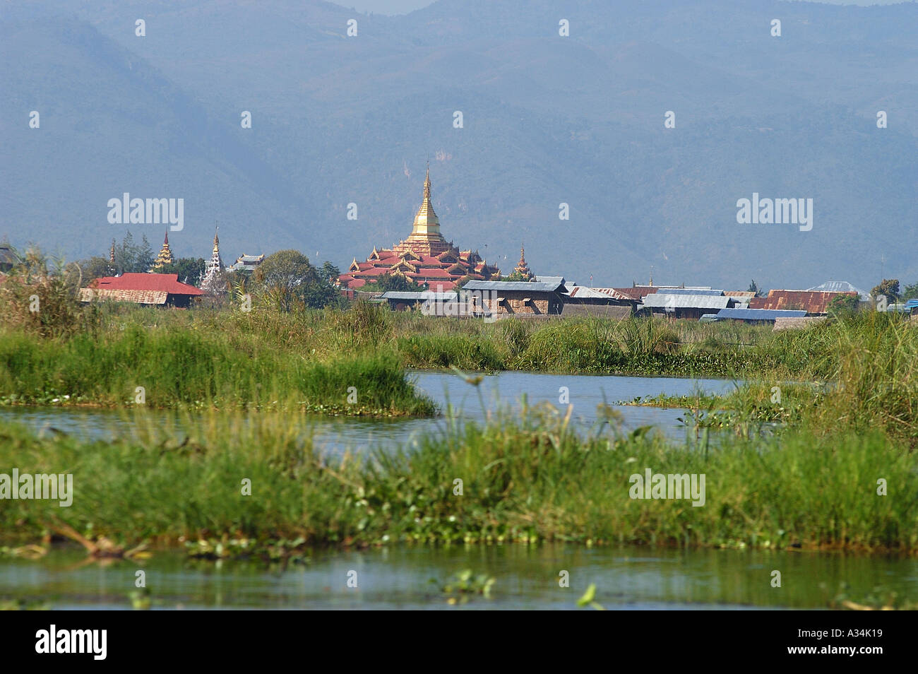 temple and village at Inle Inle Lake Burma Myanmar Stock Photo - Alamy