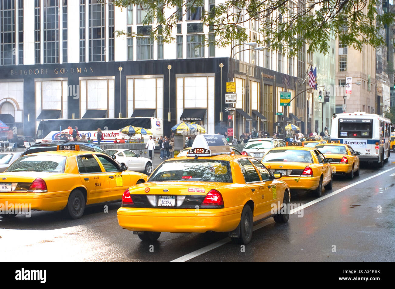 Yellow cabs in motion in Manhattan New York City usa american way of ...