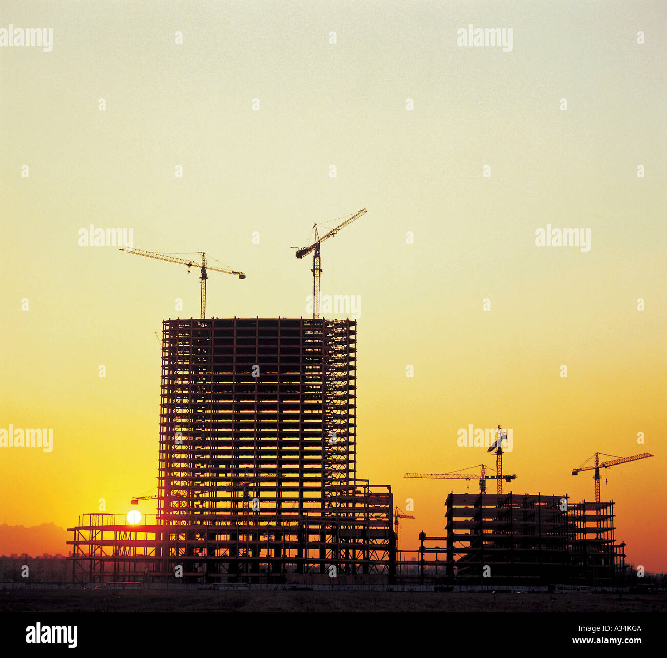 It's a field of construction site with cranes Stock Photo - Alamy