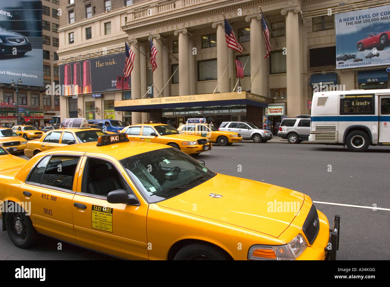 Yellow cabs in motion in Manhattan New York City usa american way of ...
