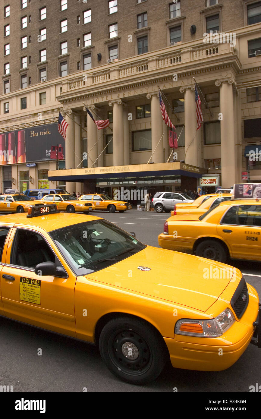 Yellow cabs in motion in Manhattan New York City usa american way of ...