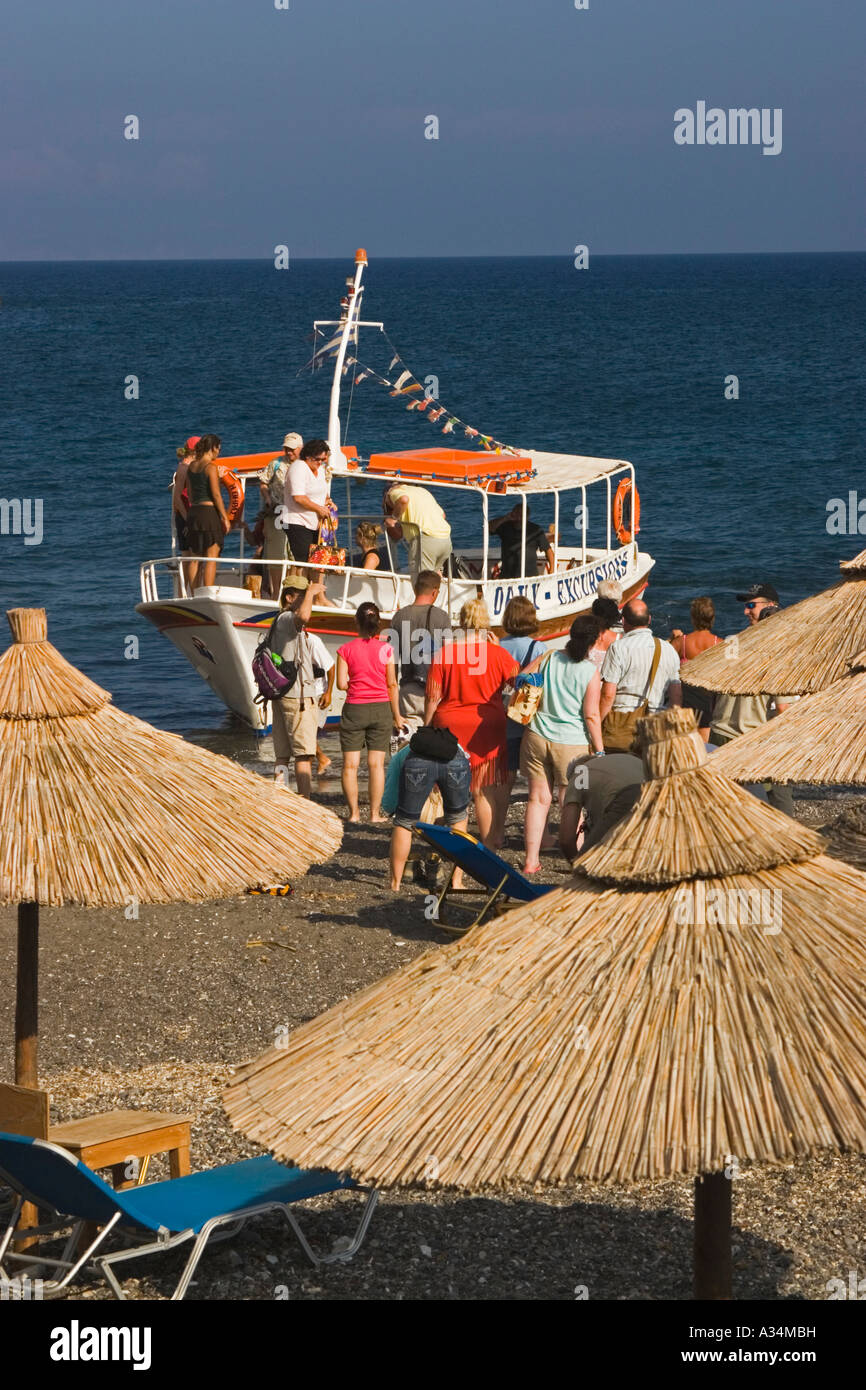 Greek Island Santorini Thira Parisia Perissa Beach with tourist ...