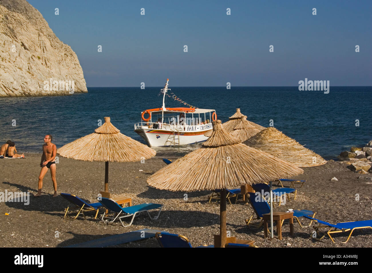 Greek Island Santorini Thira Parisia Perissa Beach with tourist ...