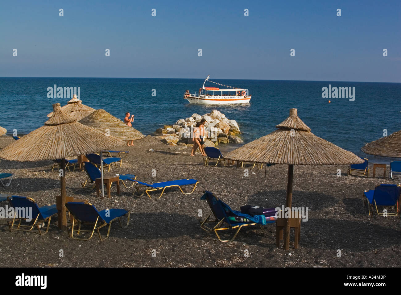 Greek Island Santorini Thira Parisia Perissa Beach with tourist ...