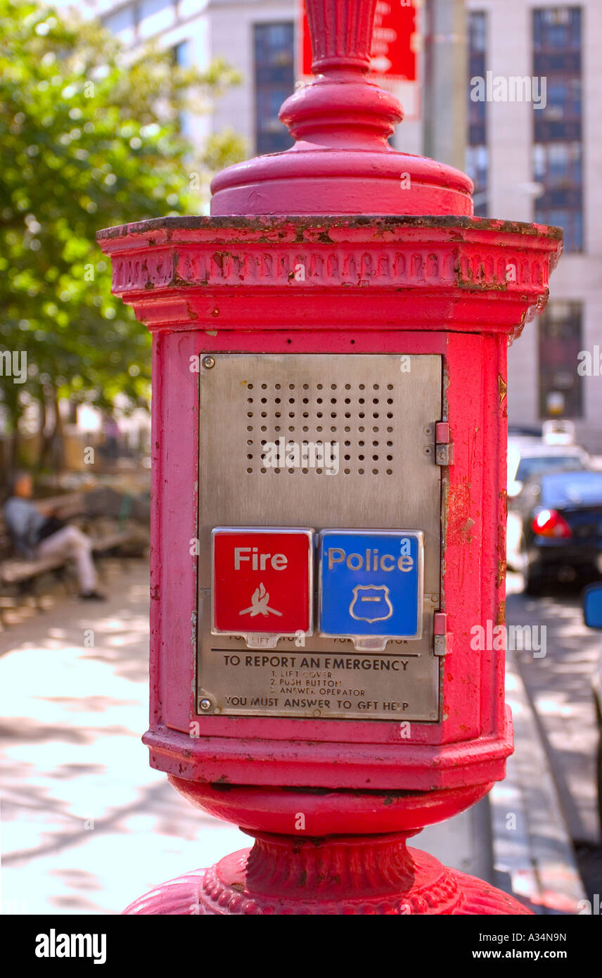 fire call center in street in new york manhattan usa Stock Photo - Alamy