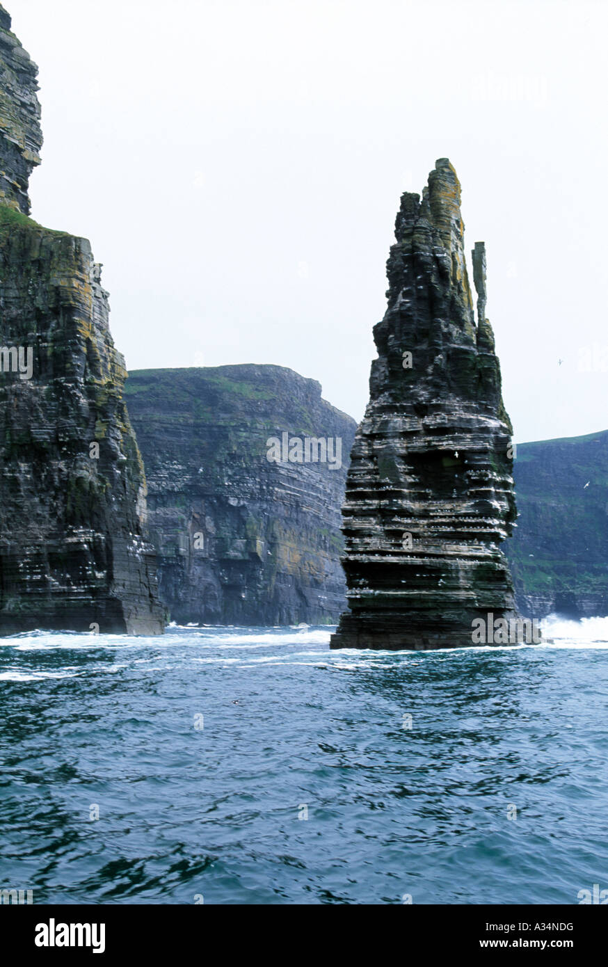 tall sea stacks coming upright out of the atlantic sea ocean, constant ...