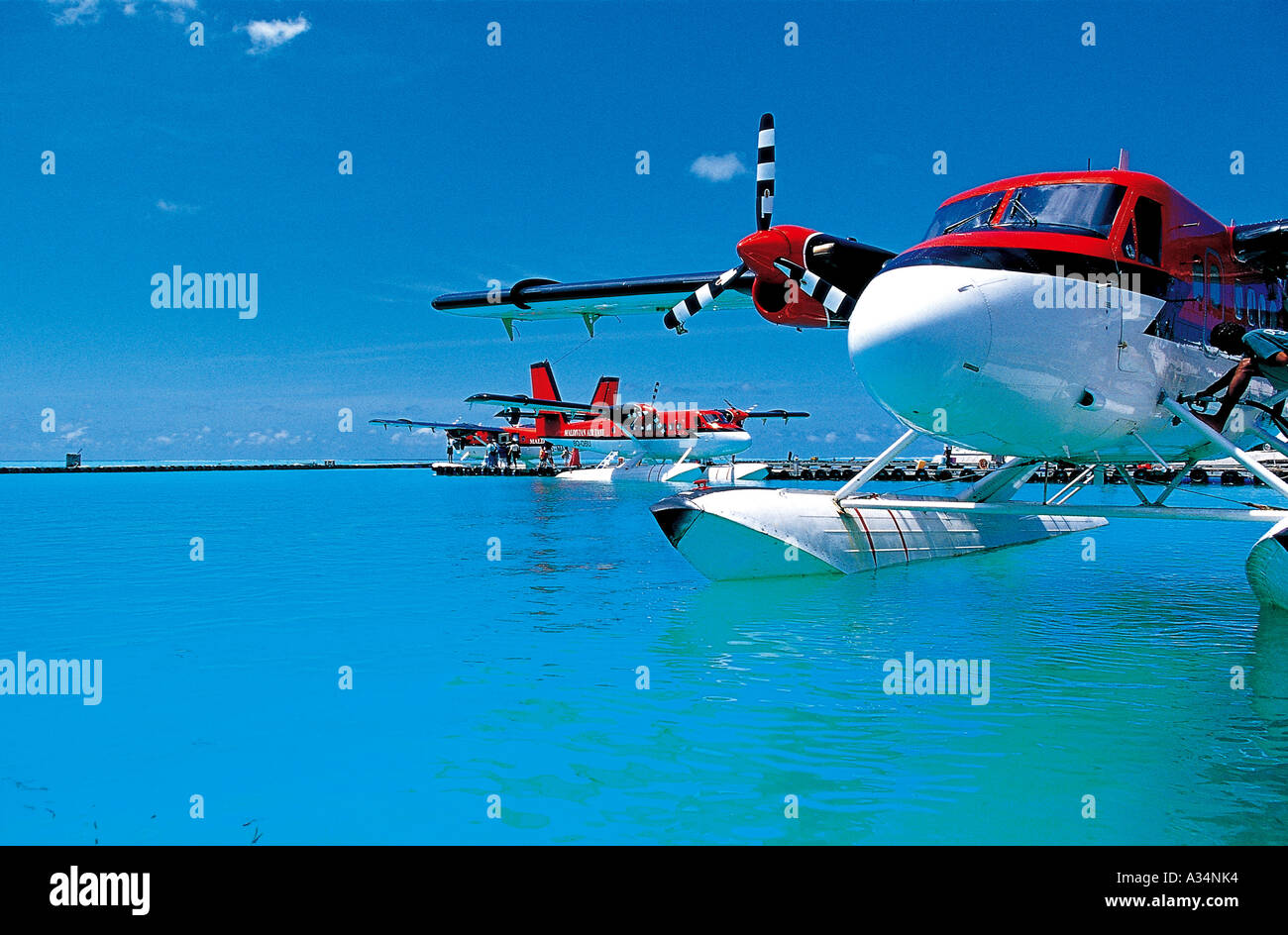 The hydro airplanes are on the Maldives sea Stock Photo - Alamy