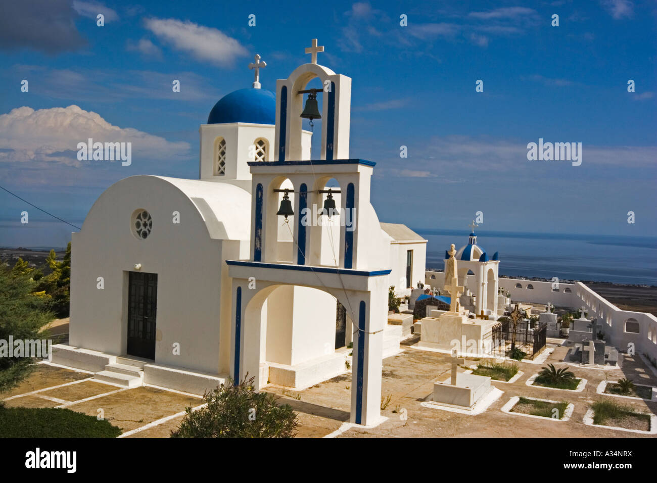 Exo Gonia Santorini Fira Church with blue dome roof and bell tower ...