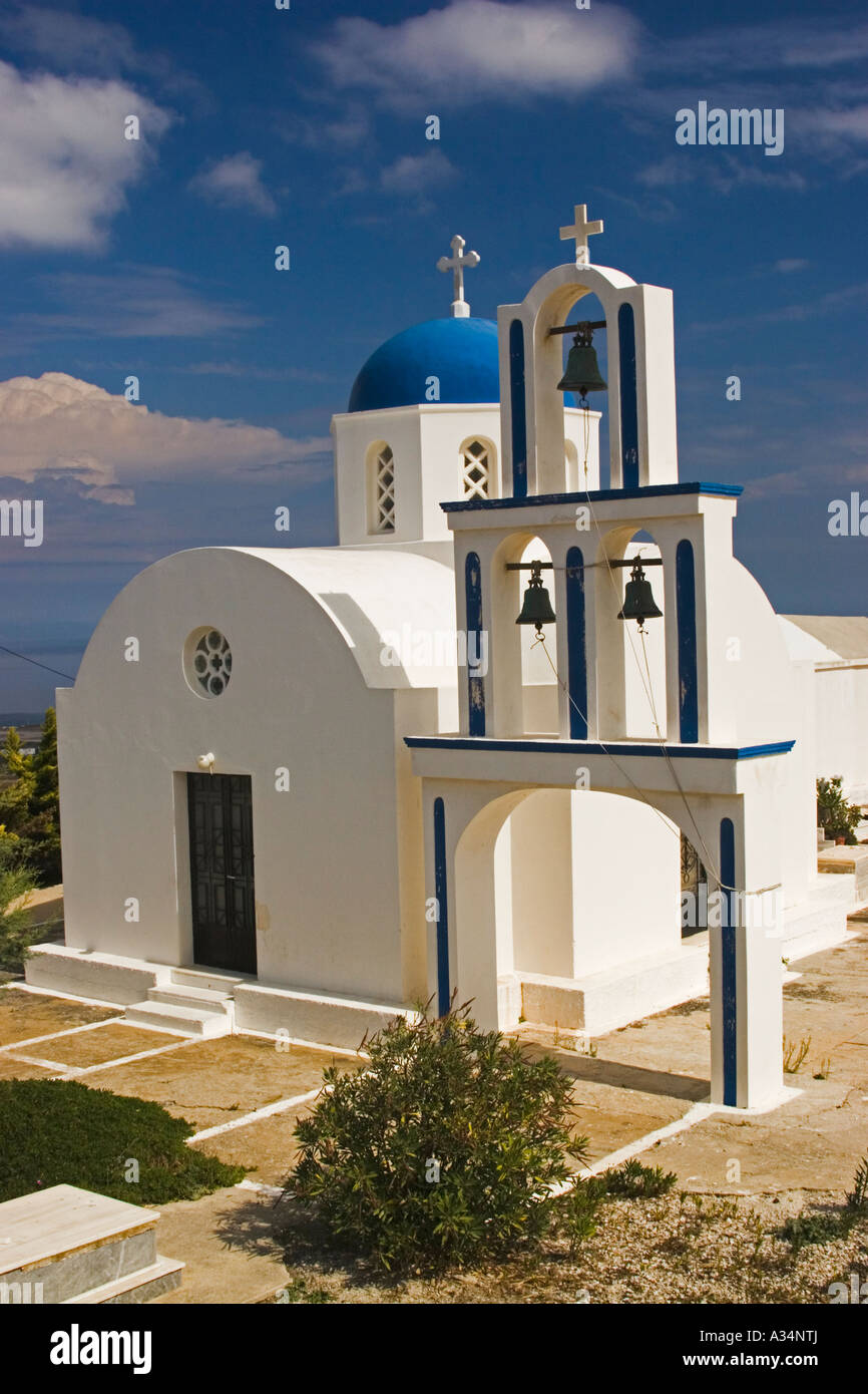 Exo Gonia Santorini Fira Church with blue dome roof and bell tower ...