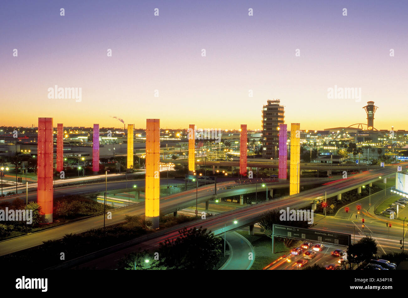 Colorful illuminated pylons form a decorative sight where Century ...