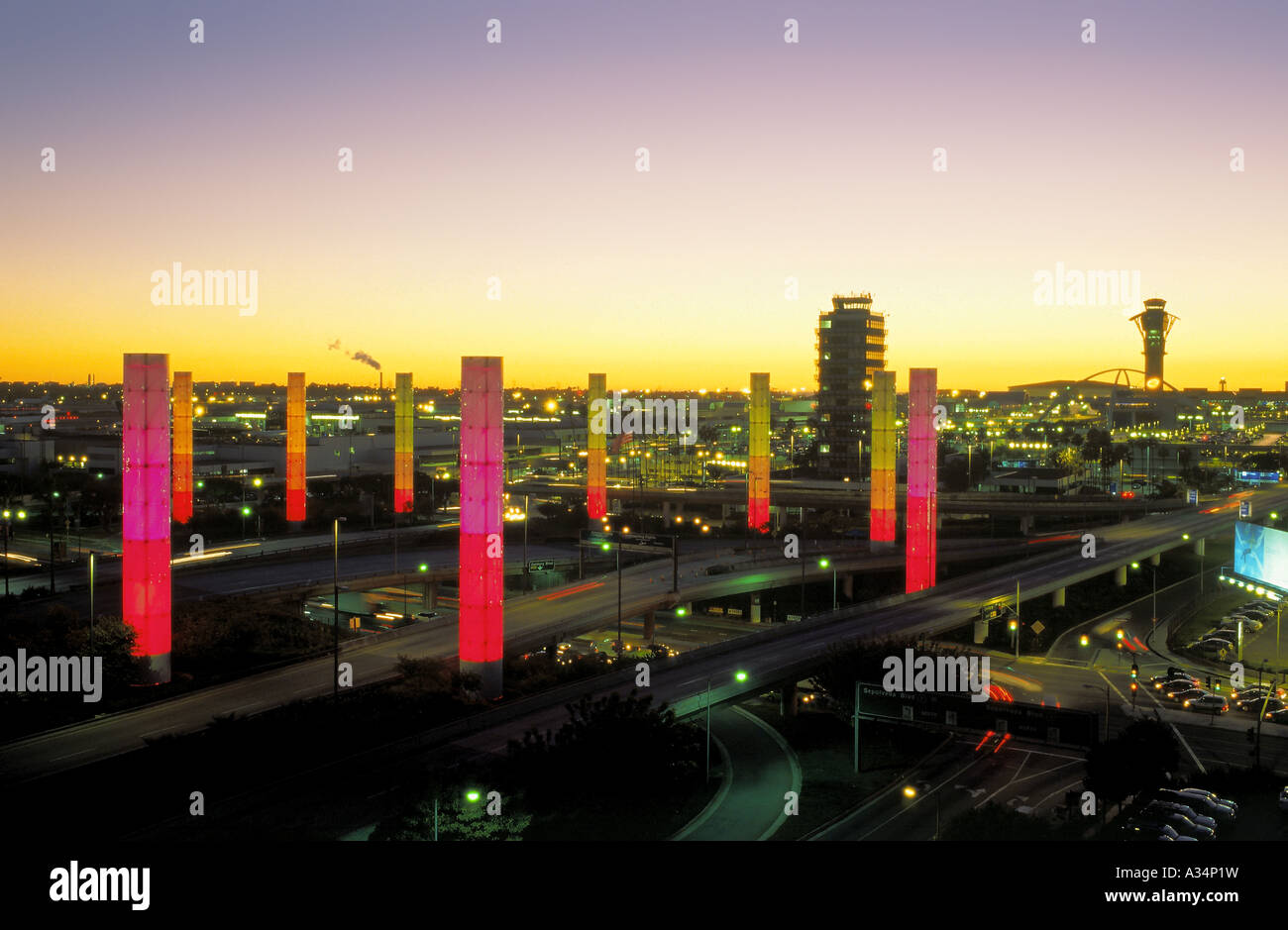 Colorful illuminated pylons form a decorative sight where Century ...