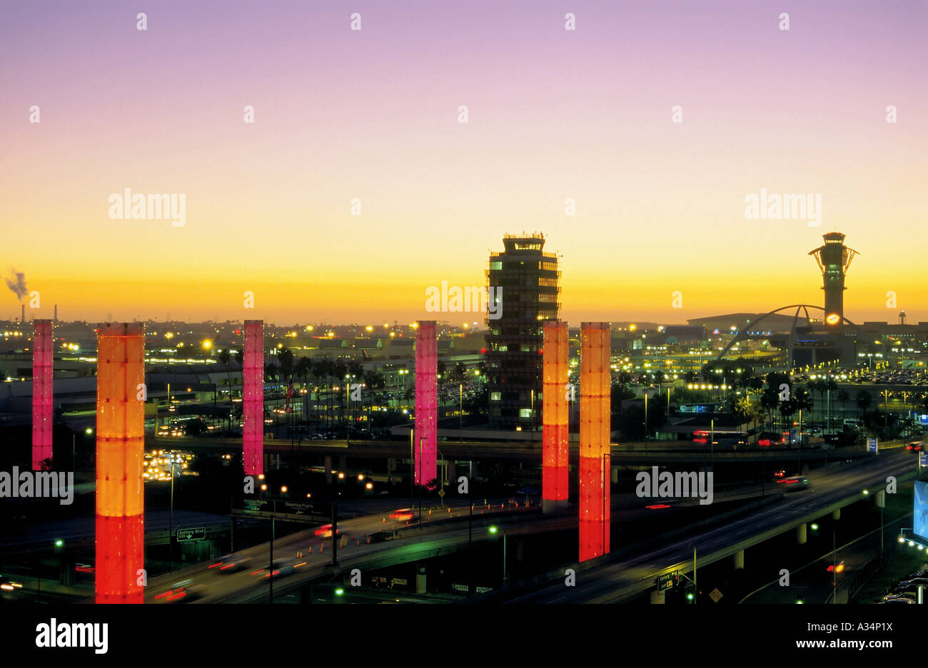 Colorful illuminated pylons form a decorative sight where Century ...