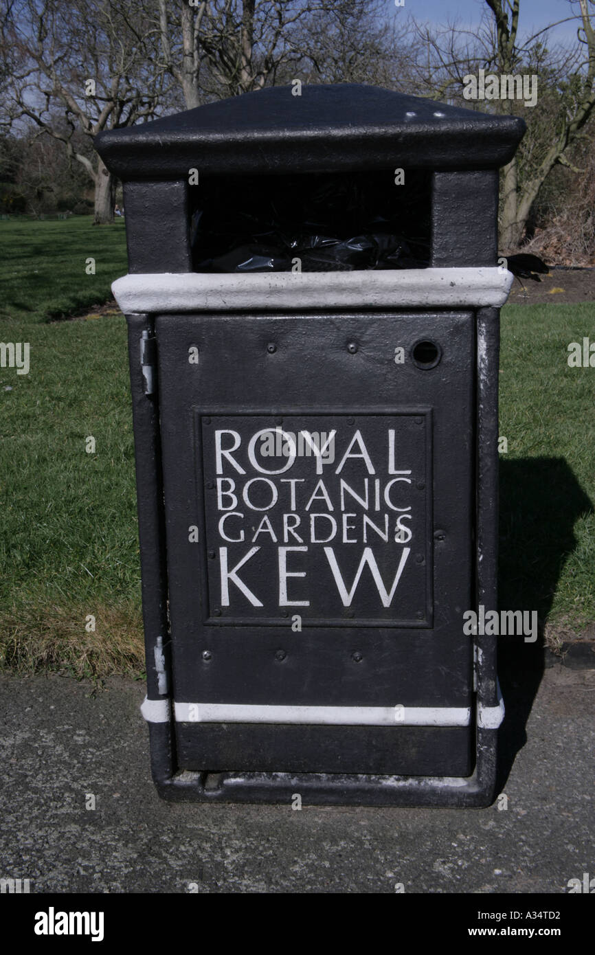 The Royal Botanic Gardens Kew in the spring Waste basket bin Stock ...