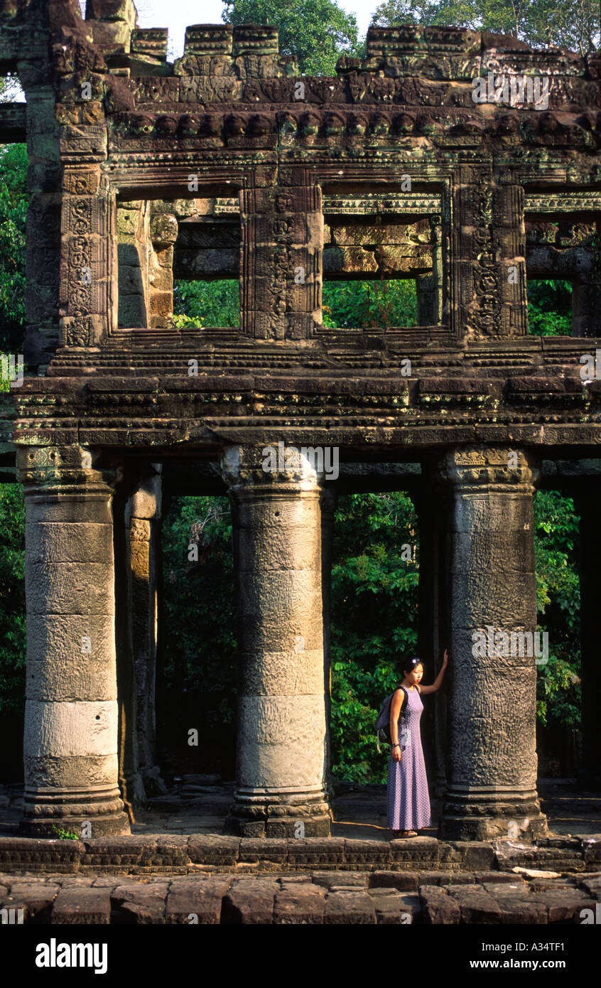 A two storied columned building in Preah Khan temple at Angkor Wat ...