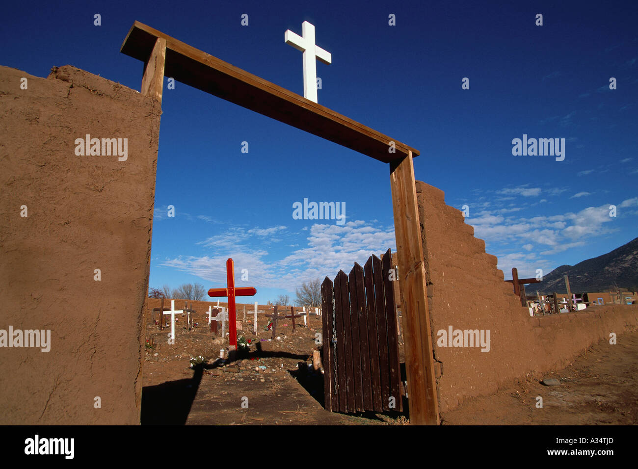 Entrance archway to Native American Pueblo Indian burial ground at Taos ...