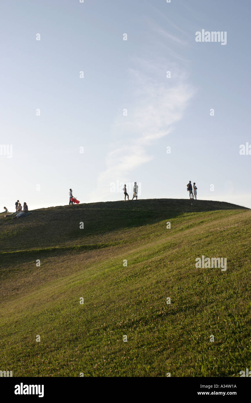 people atop Sundial Hill at Gasworks Park Seattle Washington Stock ...