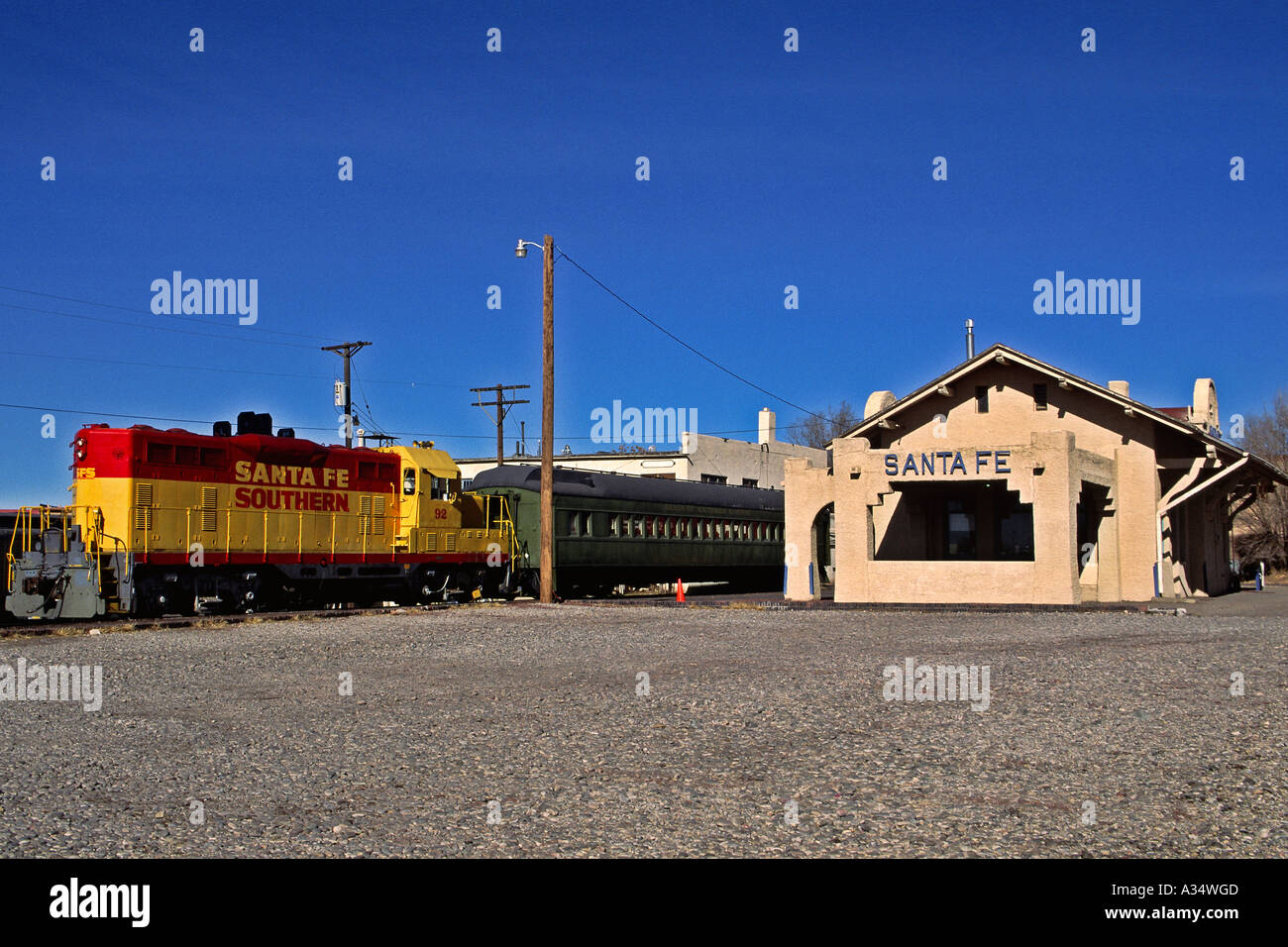 Sante Fe Southern Railway locomotive and vintage passenger car at ...
