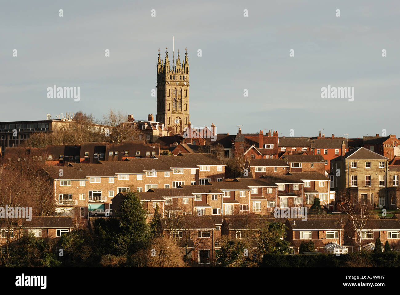 Warwick town centre including St. Mary`s Church seen from the ...