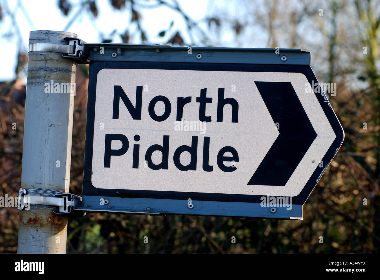North Piddle village road sign, Worcestershire, England, UK Stock Photo ...