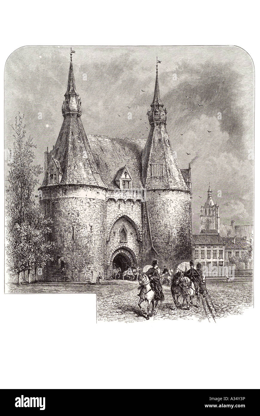 Belgium Belgian Flemish Flanders stone castle circular round turret ...