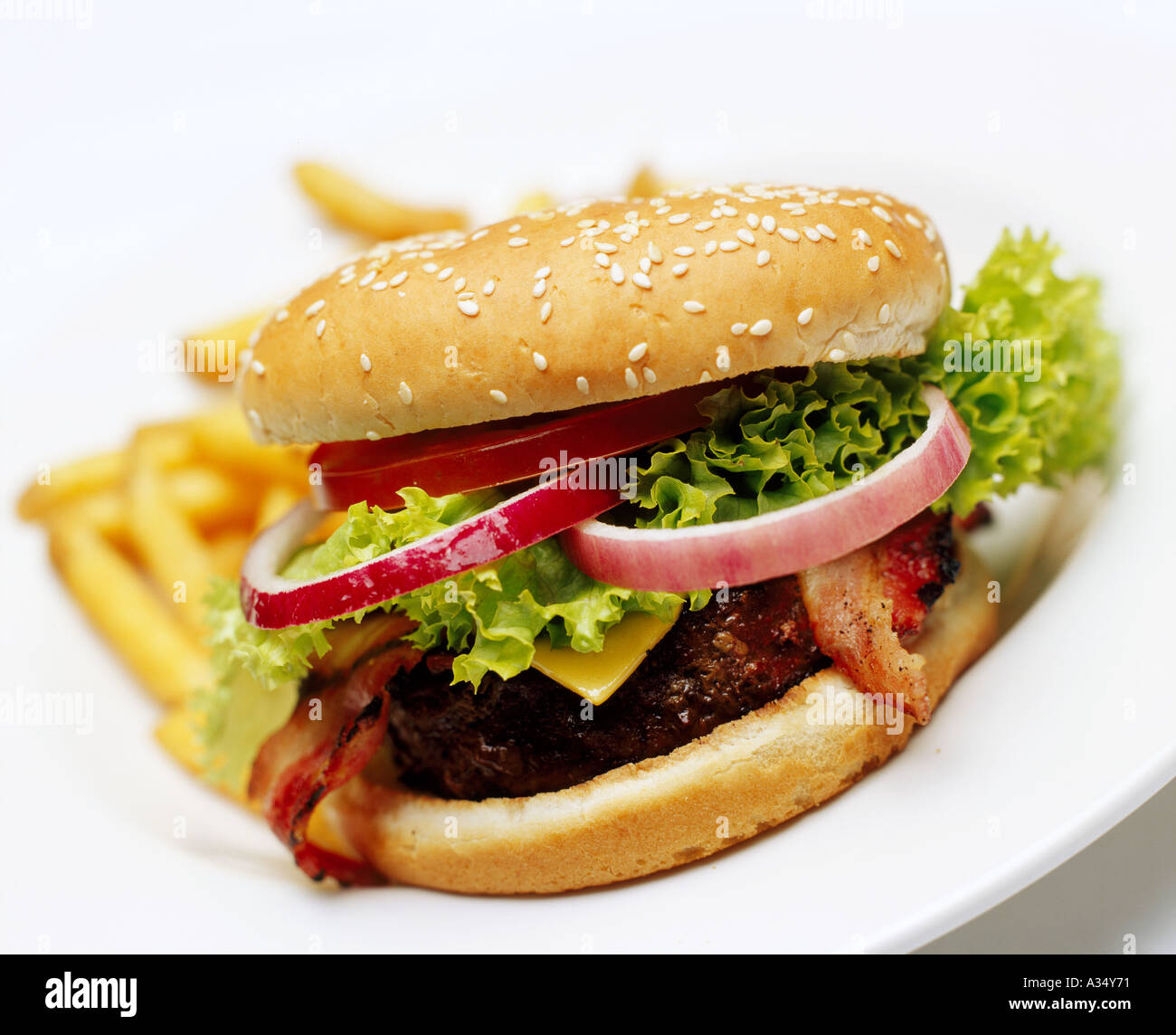Burger and chips Stock Photo - Alamy