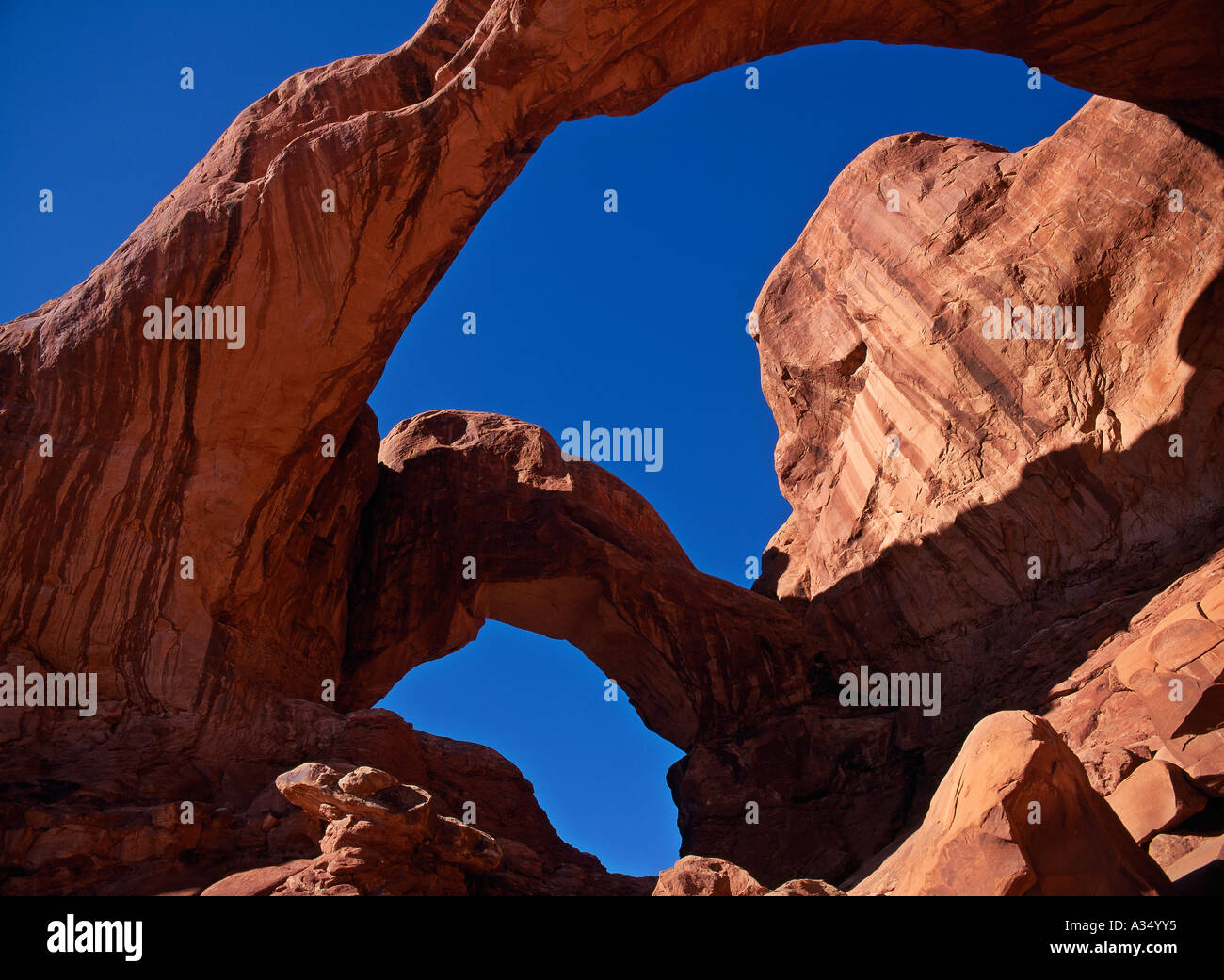 Double Arch sandstone sculpture Arches National Park Moab Utah USA ...