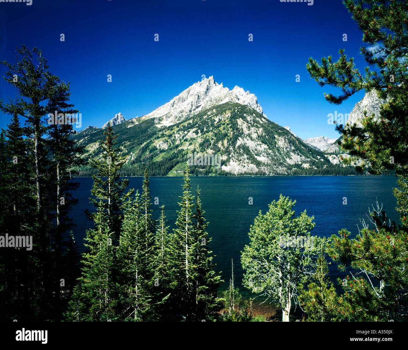 Jenny Lake with a view of Teewinot peak in Grand Teton National Park in ...