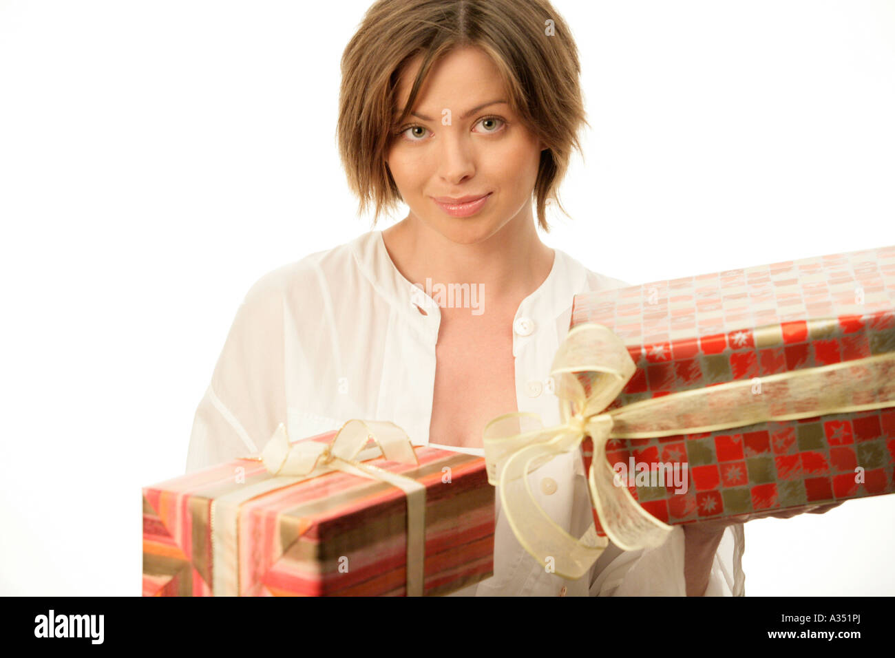 Woman with gifts Stock Photo - Alamy