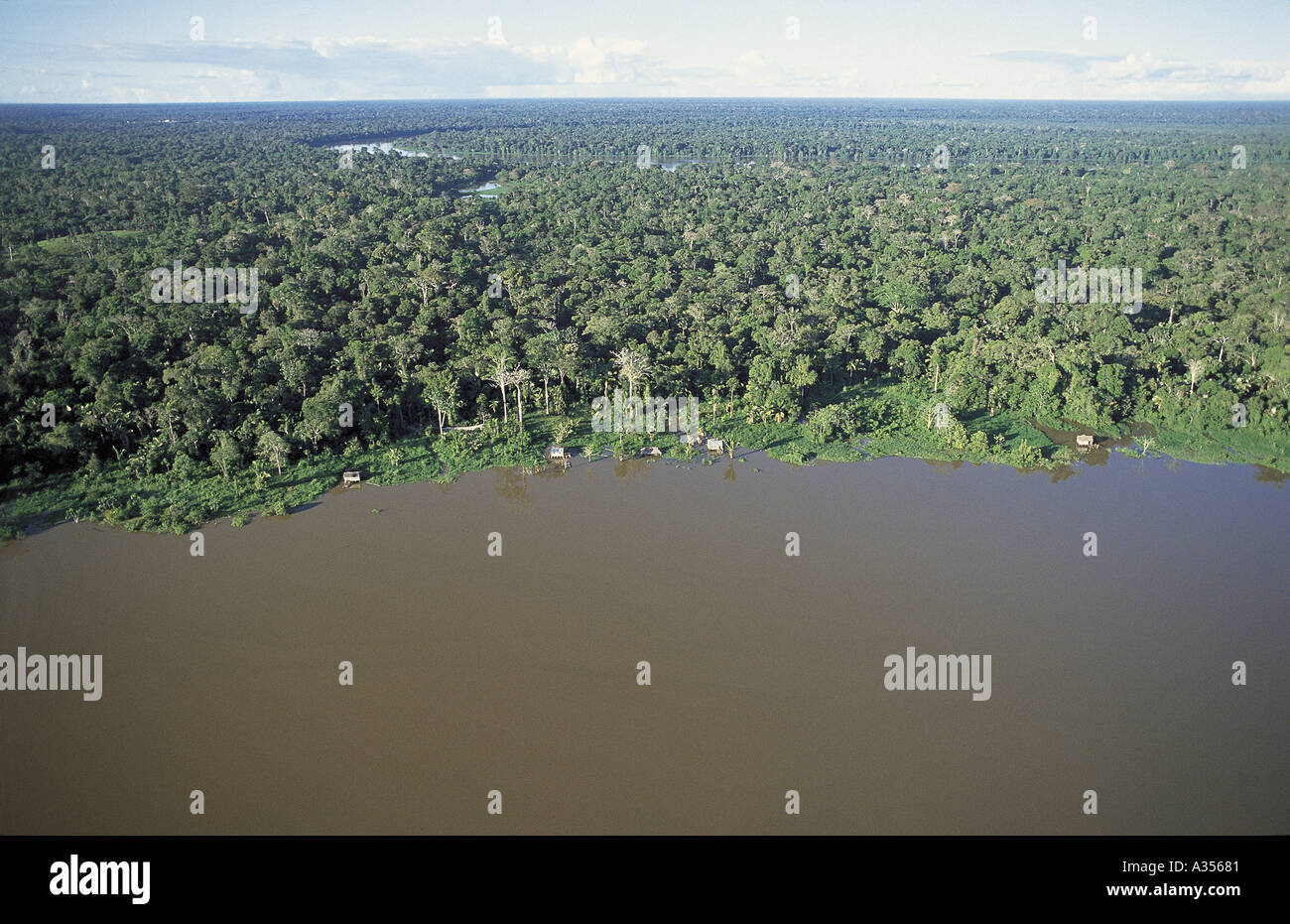 Jurua River Amazonia Brazil Aerial view of winding river with caboclo ...