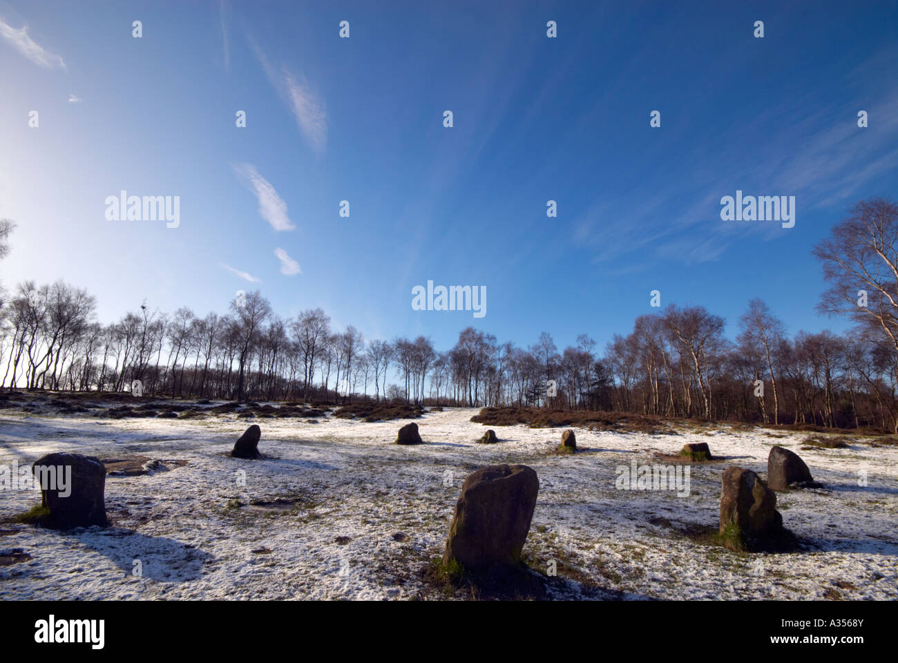 "Nine ladies" prehistoric" stone circle" in winter in Derbyshire "Great ...