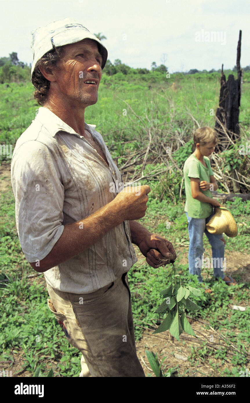 Juruena Brazil Settler farmer with ragged hat on his land in the Amazon ...