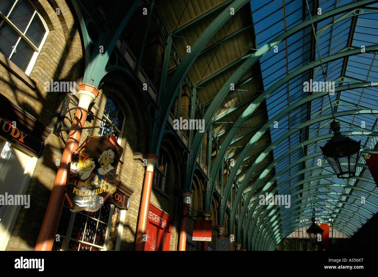 Interior of Covent Garden Market building showing glass and iron roof ...